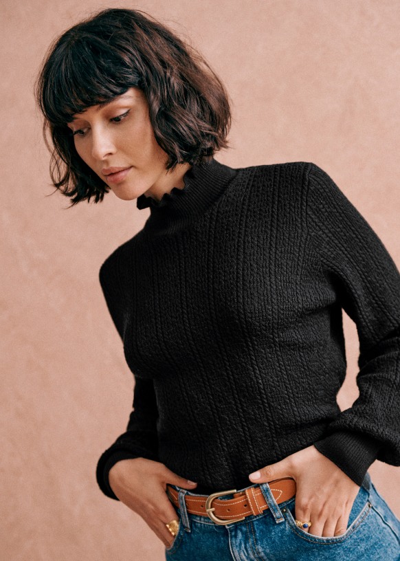 Rosalia Sweater - Black - Merino Wool - Sézane