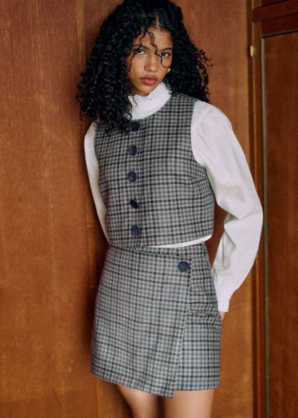 Hererra Skirt - Sézane x MDLO - Blue Houndstooth - Recycled wool - Sézane