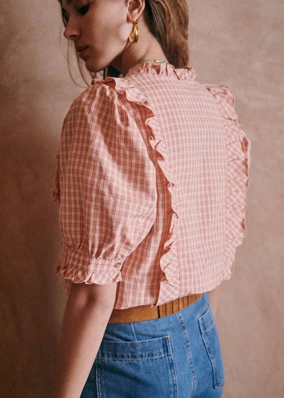 Guillemette Blouse - Pink check - Mix Woven - Sézane