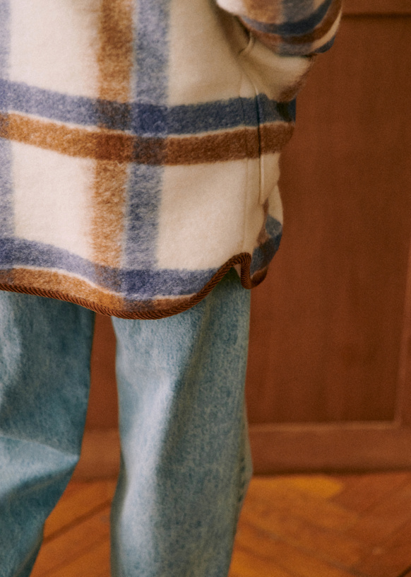 Sari Jacket - Ecru Camel Blue Check - Wool - Octobre Éditions