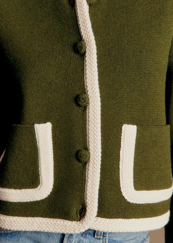 Auguste Jacket - Perfect Green/ Ecru - Merino Wool - Sézane