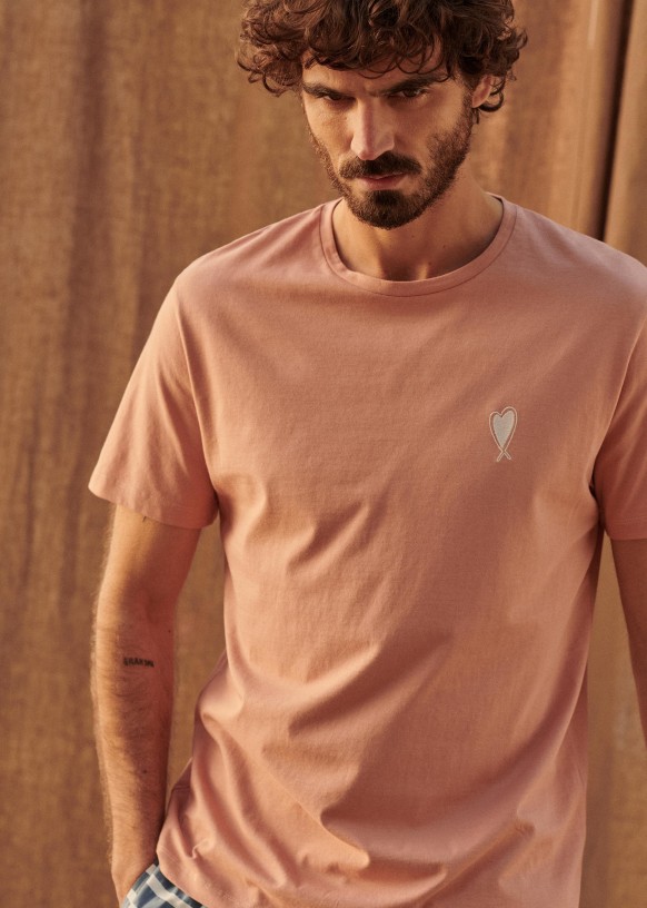 Heart T-shirt - Pink Embroidery - Organic Cotton - Sézane