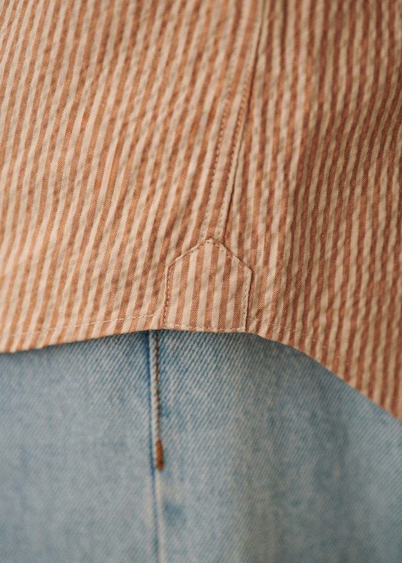 Charlie Seersucker Shirt - Ecru / Ochre - Cotton - Octobre Éditions