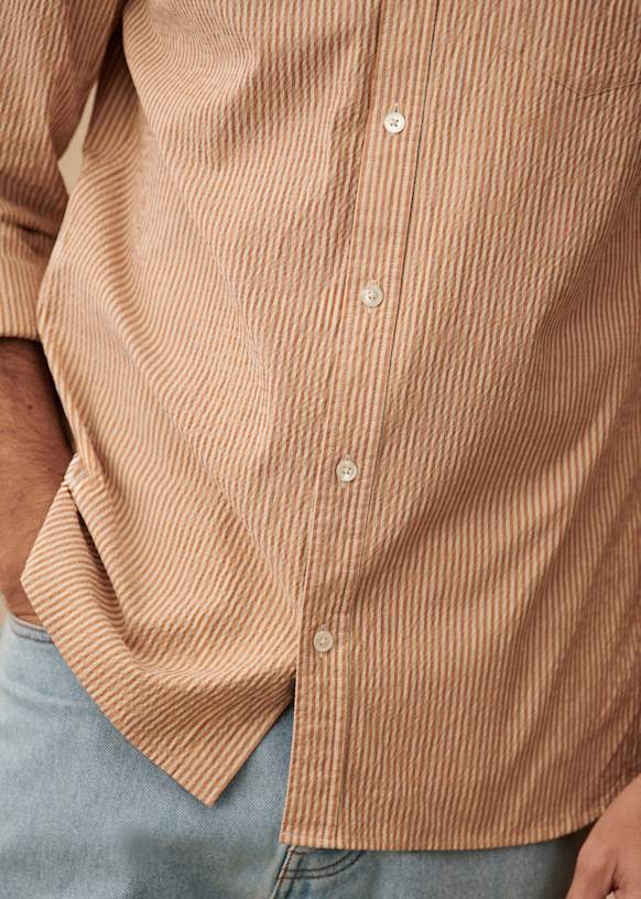 Charlie Seersucker Shirt - Ecru / Ochre - Cotton - Sézane