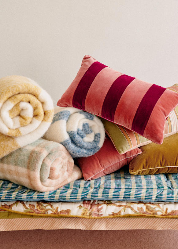 Velvet Stripes Cushion - Small Model - Blush and Burgundy - Organic ...