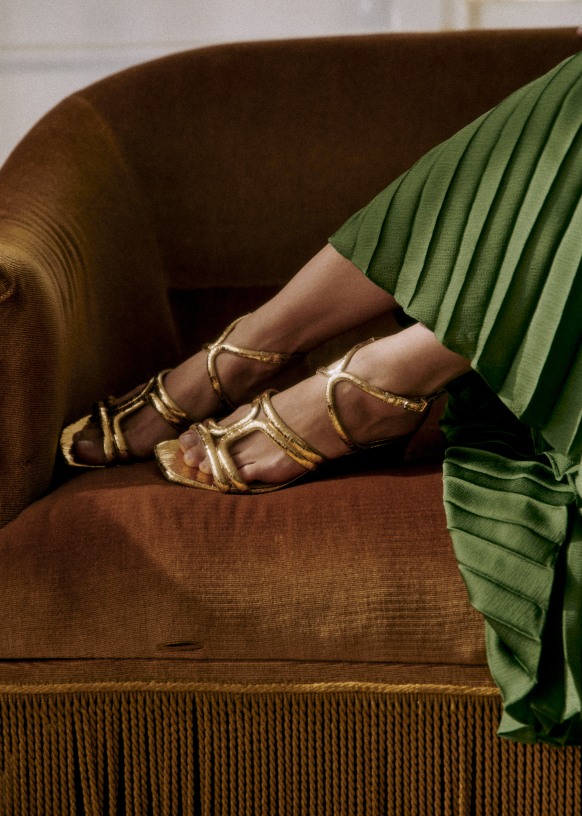 Anna Sandals & Espadrilles - Embossed Gold - Metallic-effect goatskin ...