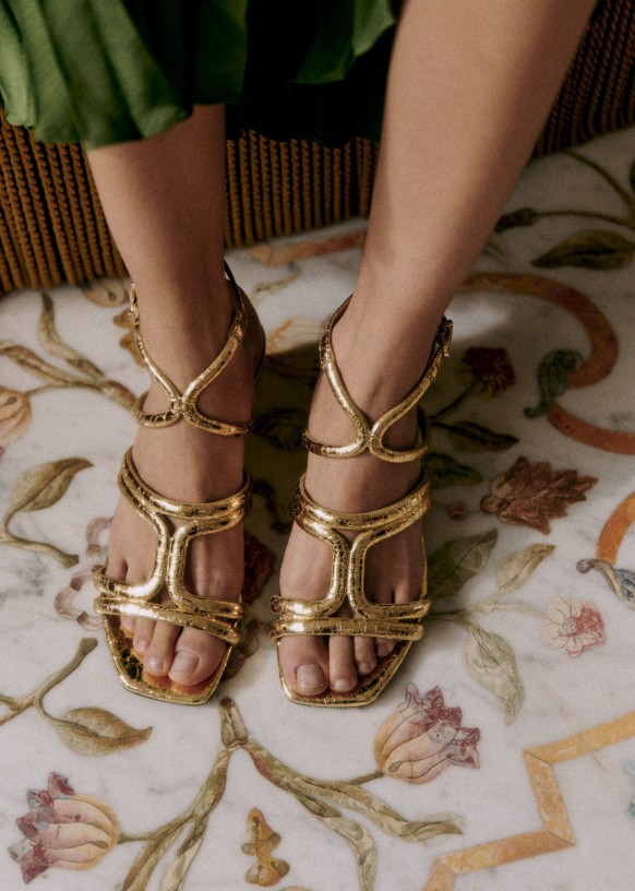 Anna Sandals & Espadrilles - Embossed Gold - Metallic-effect goatskin ...
