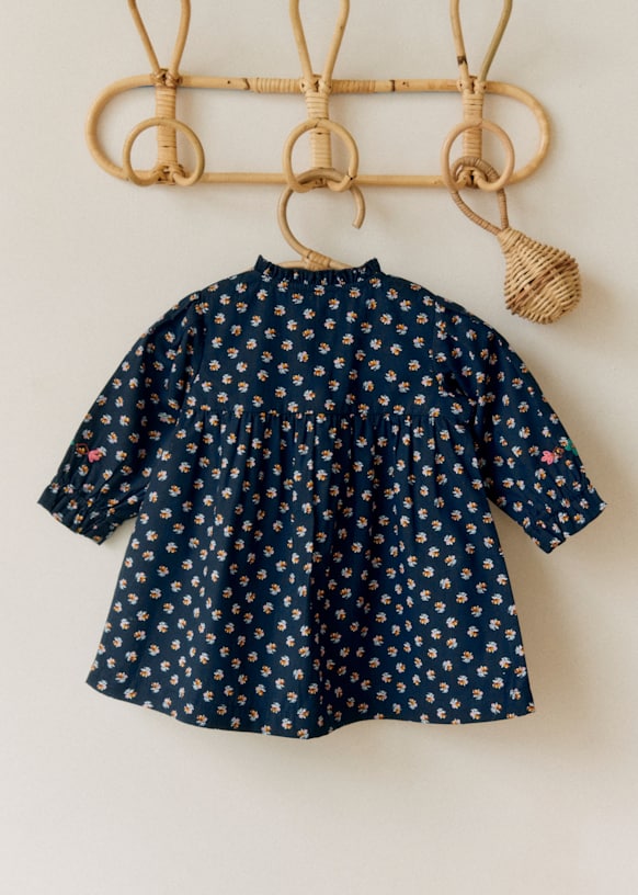 Romy Dress - Marine / Fleurs Noisette - Organic cotton - organic ...