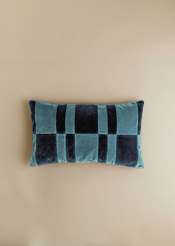 Velvet Patchwork cushion - Small model - Beige and Khaki - Organic ...