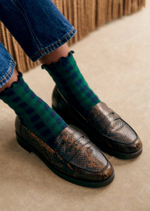 Checkered socks - Burgundy / Navy - Cotton - Sézane