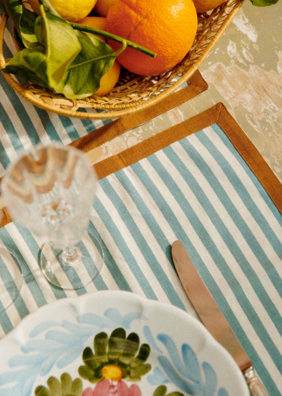Place mats - Stripes Riviera - Bleues - Biais Moka - Cotton-linen ...