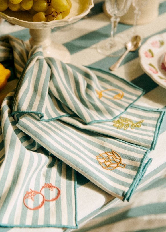 Set of 4 Towels Riviera - Blue stripes - La Cucina embroidery - Cotton ...