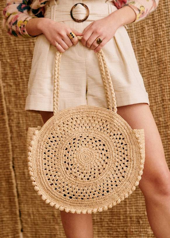 June Basket - Raffia embroidered with lemons - Raffia - Sézane
