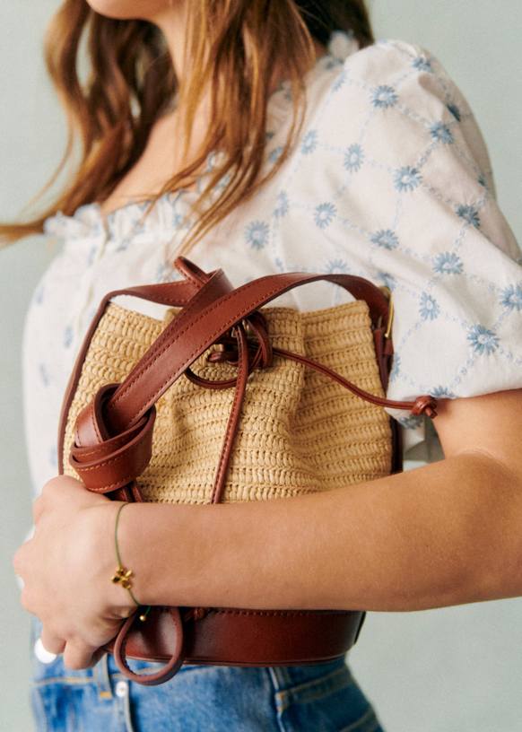 Borsa mini Farrow Rafia - Ricami Fiorellini Rosa - Rafia - Sézane