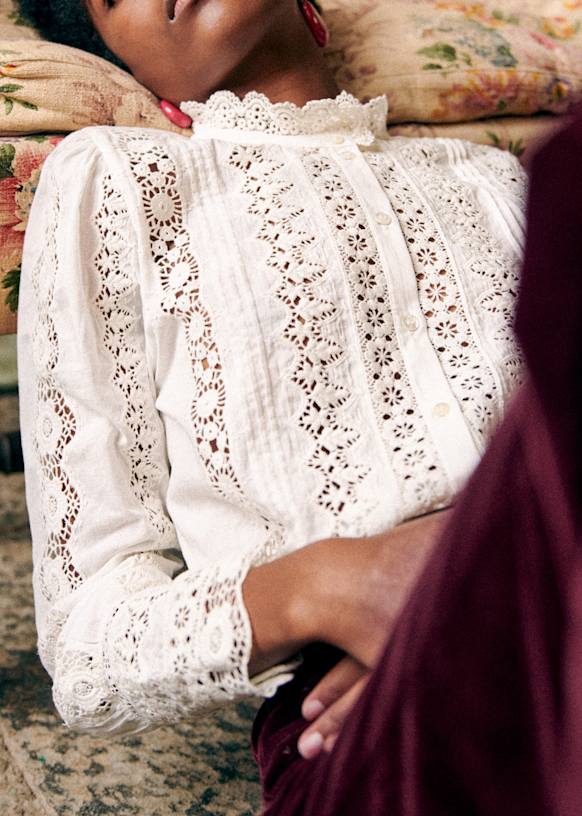 Rym Shirt - Blue and Ecru Stripes - Organic Cotton - Sézane