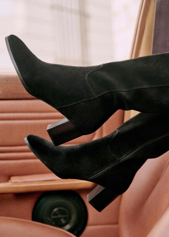 Adèle Boots - Black - Split cowhide leather - Sézane