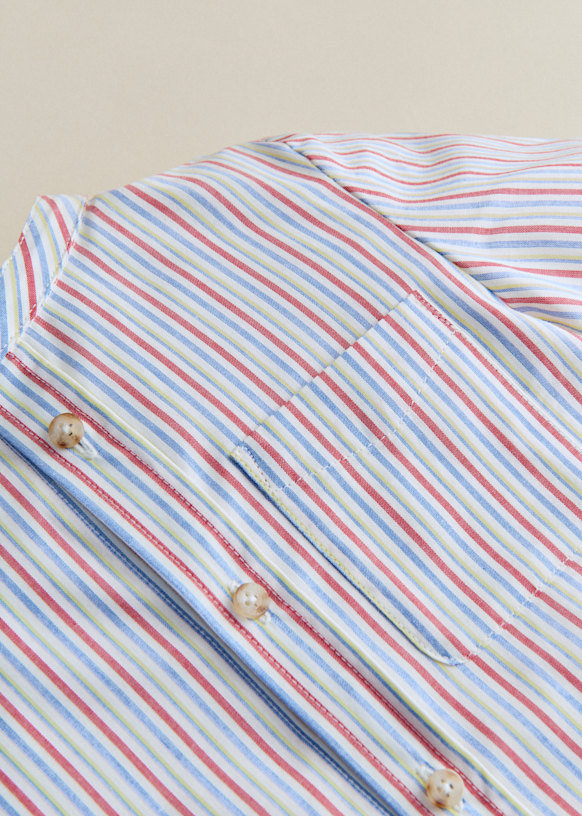 Benicio シャツ - レッド ブルー イエロー ストライプ - オーガニックコットン - オーガニック織物 - Sézane