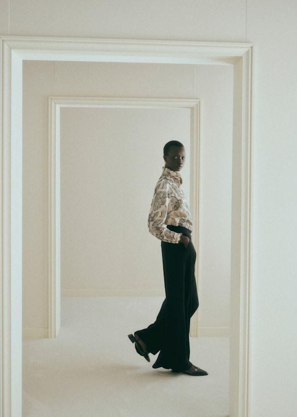 Cendrine Shirt - Ecru with Black Embroidered Flowers - 0rganic cotton ...