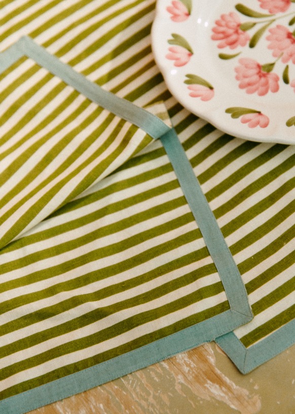 Place mats - Stripes Riviera - Moka - Biais Rose - Cotton-linen ...