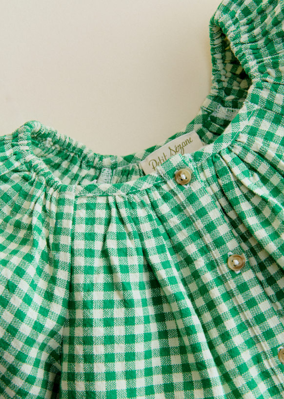 Amanie Blouse - Green Gingham - Organic cotton - organic textile - Sézane