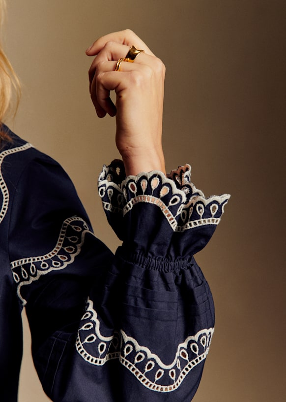 Camisa Françoise - Crudo fondo azul marino - Algodón orgánico - Sézane