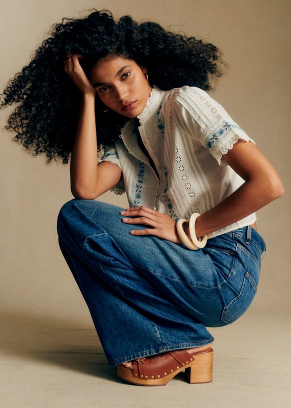 Kirane シャツ - Sézane x Andion - ミニ青花のフリーズ - オーガニックコットン - オーガニック織物 - Sézane