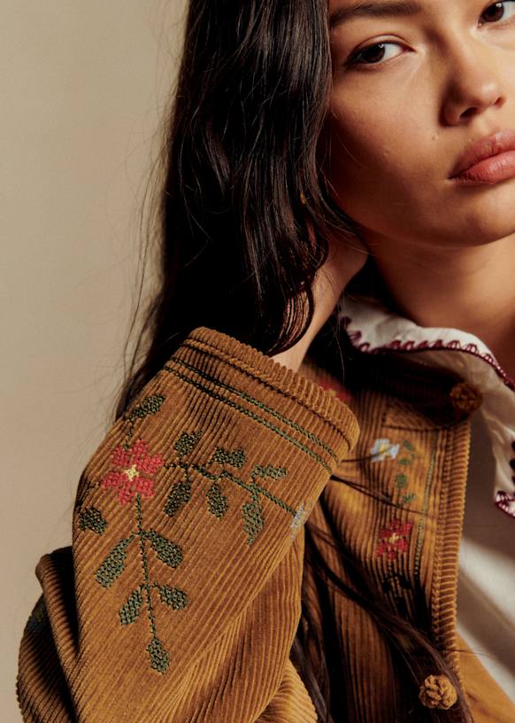 Manela Jacket - Sézane x Baziszt - Bronze with Floral Embroidery ...