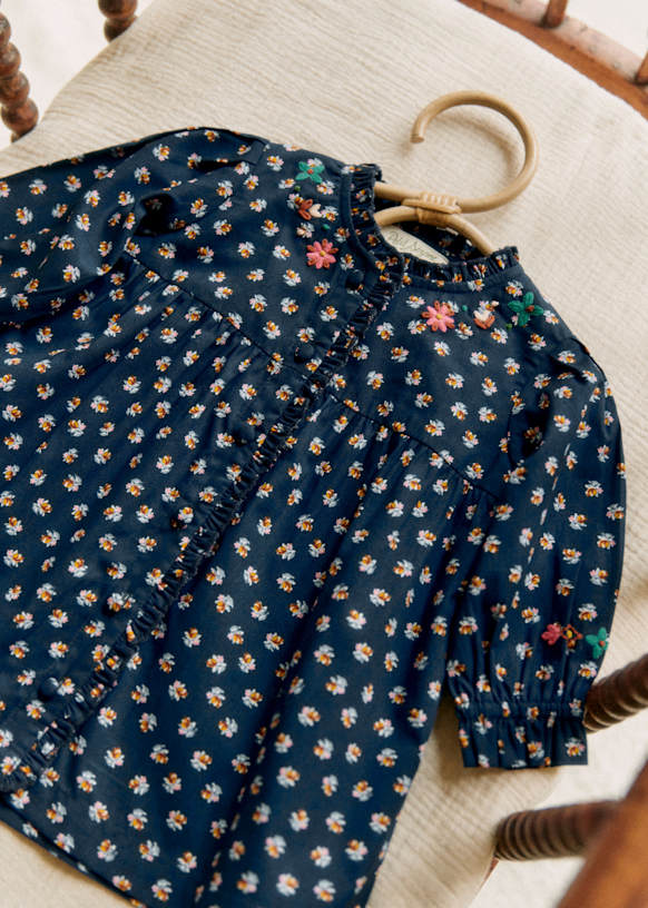 Abito Romy - Navy/Fiori Nocciola - Cotone biologico - tessuti biologici ...