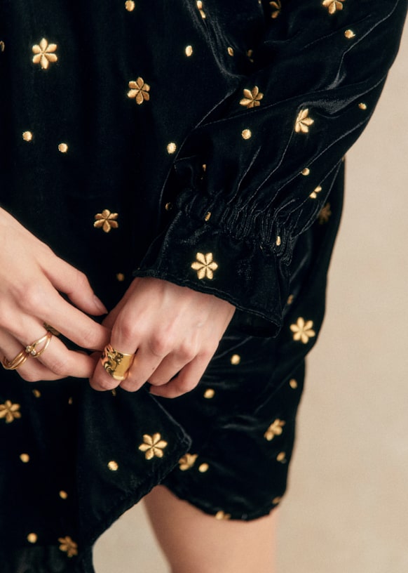 Jeannie Dress - Flower and Polka Dot Embroidery - Polyester - Sézane