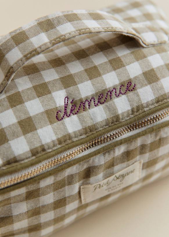 Large Toiletry Bag - Green Gingham - Organic Cotton - Sézane