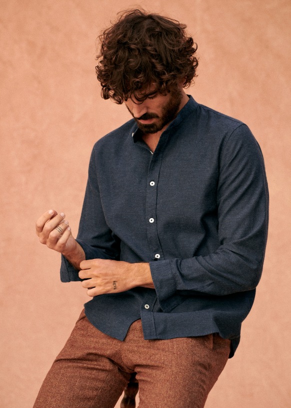 Benny Flannel Shirt - Blue Flecked Flannel - Cotton - Sézane