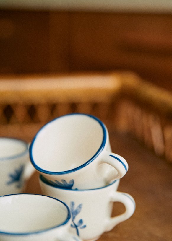 Set of 4 espresso cups - Little Flower - Storm Blue - Ceramic - Sézane