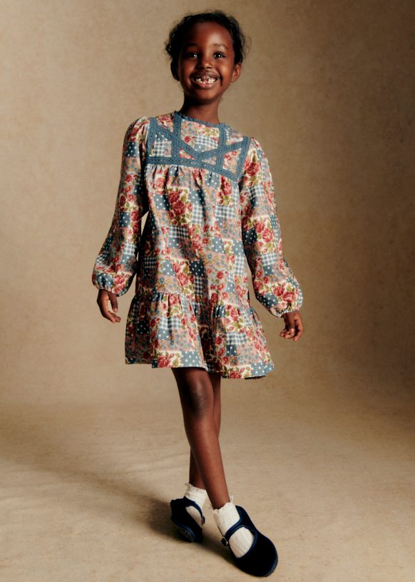 Kleid Loren - Patchwork Rosen und Punkte - Biologische Baumwolle ...