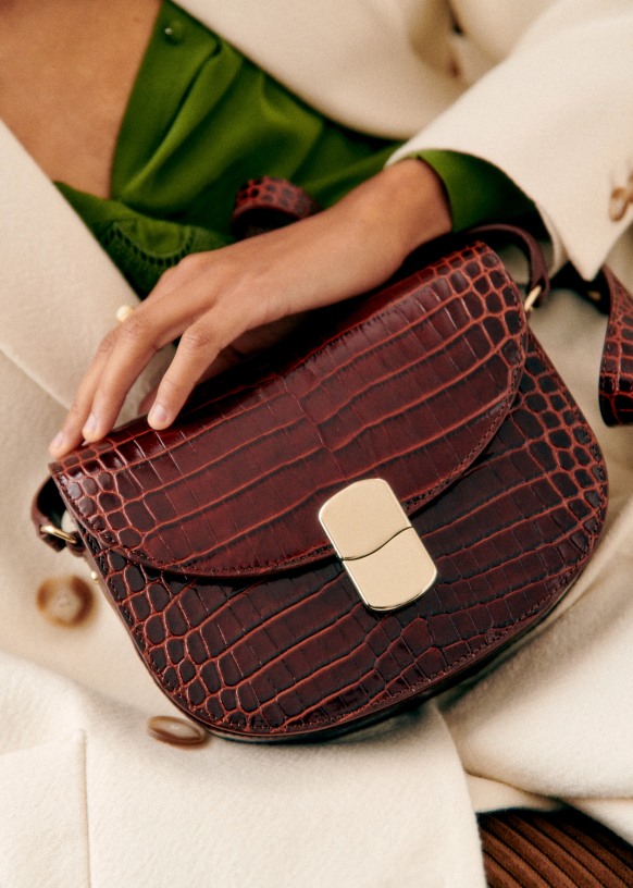 Claude Bag - Chocolate Croco Print - Crocodile-embossed cowhide leather ...