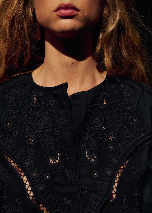 Alycia Shirt - Black Placed Embroidery - Organic Cotton - Sézane