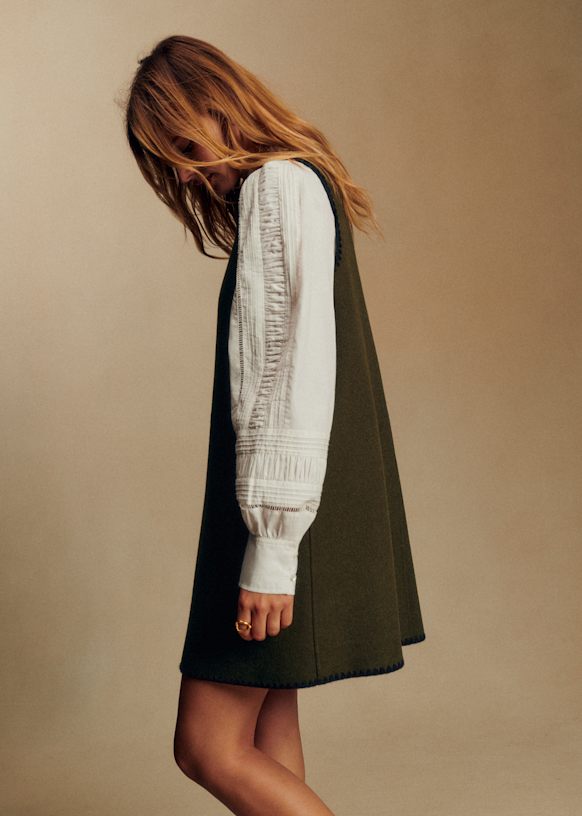 Sanja Dress - Khaki / Black - Wool - Sézane