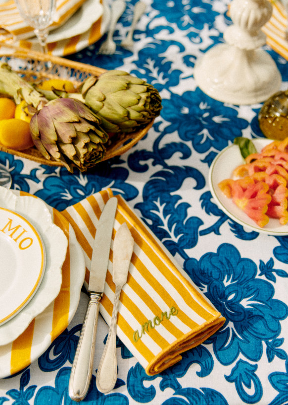 Set of 4 Towels Riviera - Yellow stripes - Dolce Vita embroidery ...