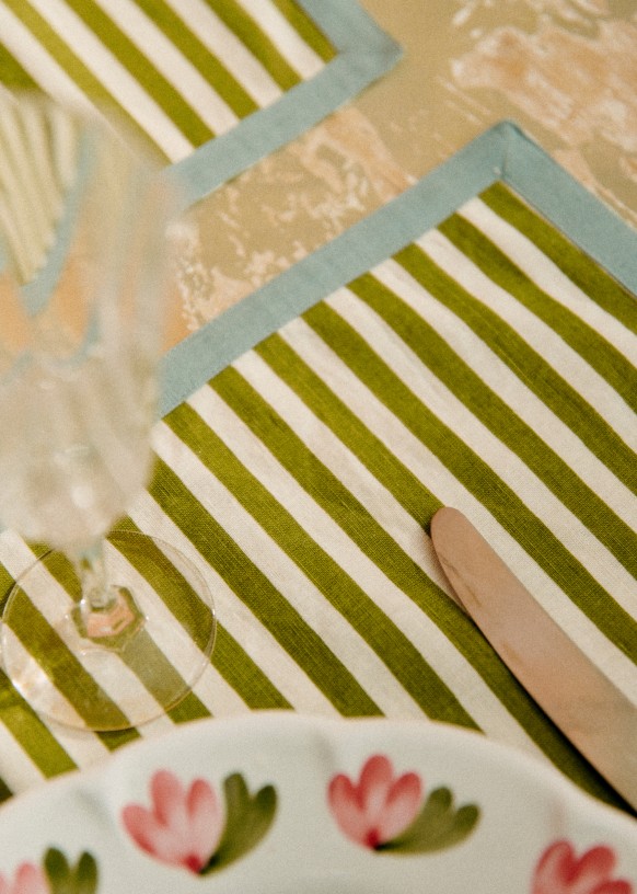 Place mats - Stripes Riviera - Vertes - Biais Bleu - Cotton-linen ...