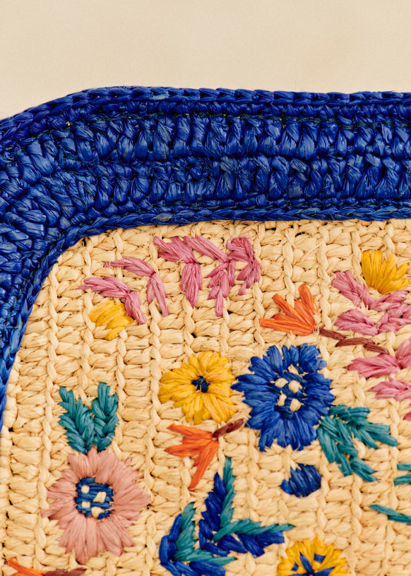 Carla Pouch - Raffia Embroidery Multicoloured Flowers - Raffia ...