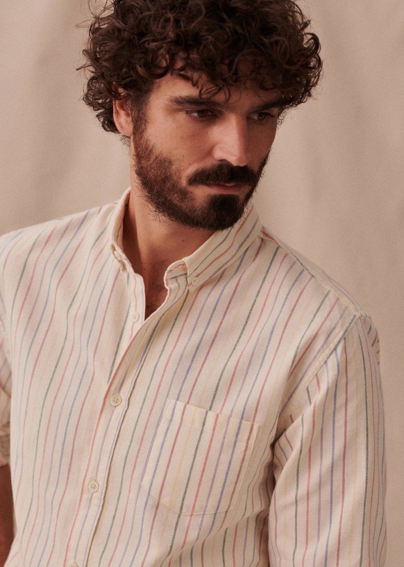 Oxford Charlie Shirt - Stripes Rust Ecru Beige - Organic Cotton ...