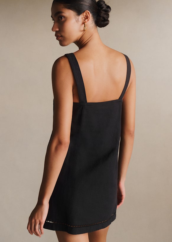 Victoire Dress - Black Placed Embroidery - Linen - Sézane