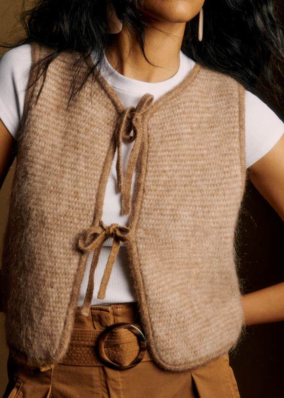 Vest Pepy - Gemêleerd Beige Jacquard Gebloemd - Super kid mohair - Sézane