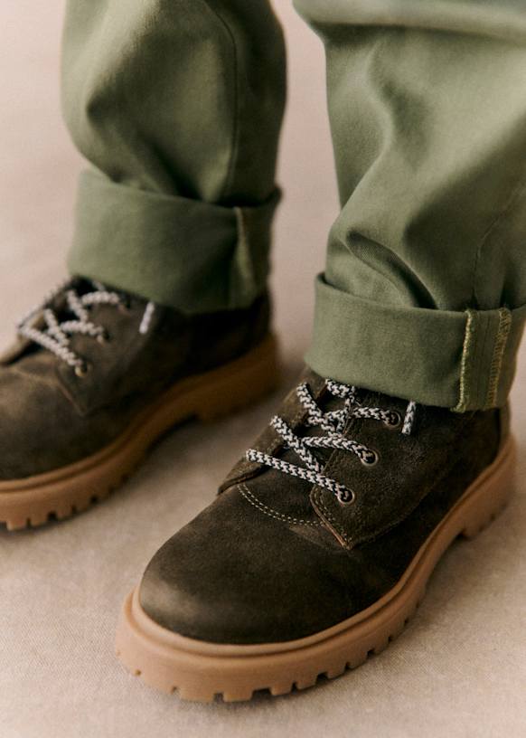 Octave Boots - Smooth Olive Green - Split cowhide leather - Sézane