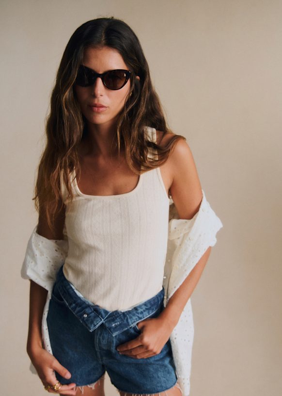 Juan Top - Cream Pointelle - Organic cotton - organic textile - Sézane