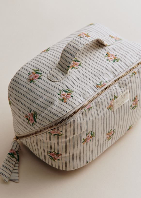 Large Toiletry Bag - Green Gingham - Organic Cotton - Sézane