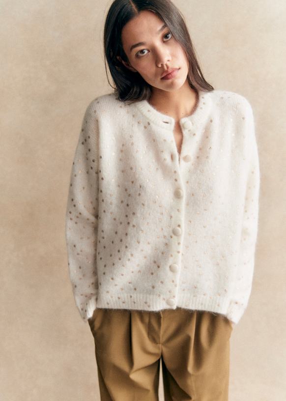 Talitha Cardigan - Beige Marl Gold Spots - Kid mohair - Sézane