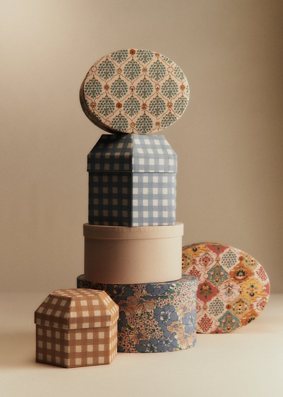 Octagonal Storage Box - Small Size - Camel Check - Cotton - Sézane