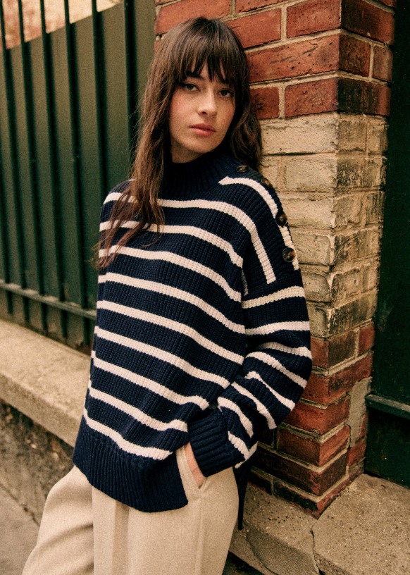 Jersey Adrian - Azul Marino / Crudo - Algodón orgánico - Sézane