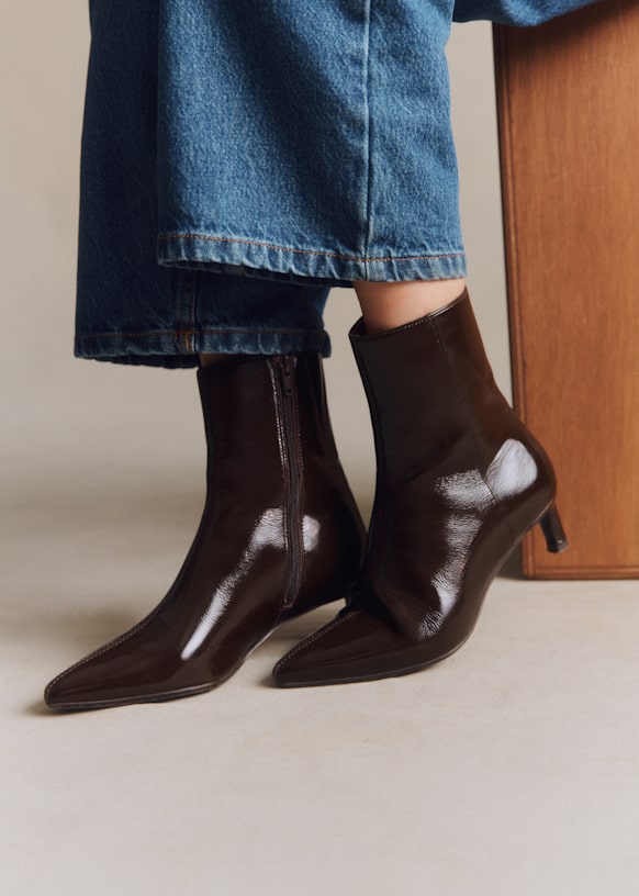 Garance Ankle Boots - Patent Black - Bovine leather - Sézane
