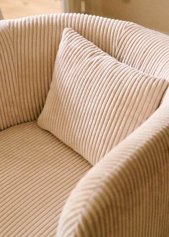 Fauteuil en velours côtelé vintage - Velours Blanc - Textile velours ...